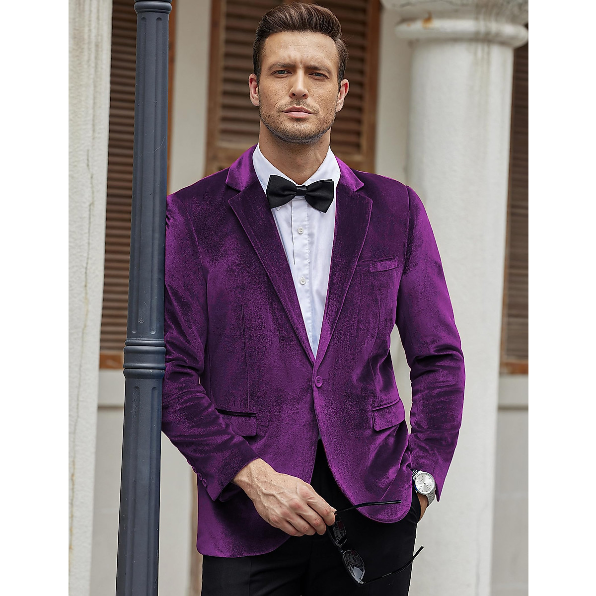 COOFANDY Velvet Tuxedo Jacket for Men Purple One Button Blazer Prom Party Jackets (Purple L)