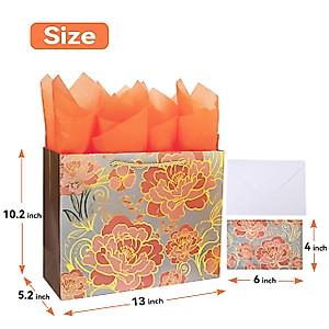 13" Large Rose Gold Gift Bag Set with Greeting Card and Orange Tissue Paper for celebrating birthdays,Mother's Day,Christmas,weddings,anniversaries,and more-13"x10.1"x5.2",1 Pcs.