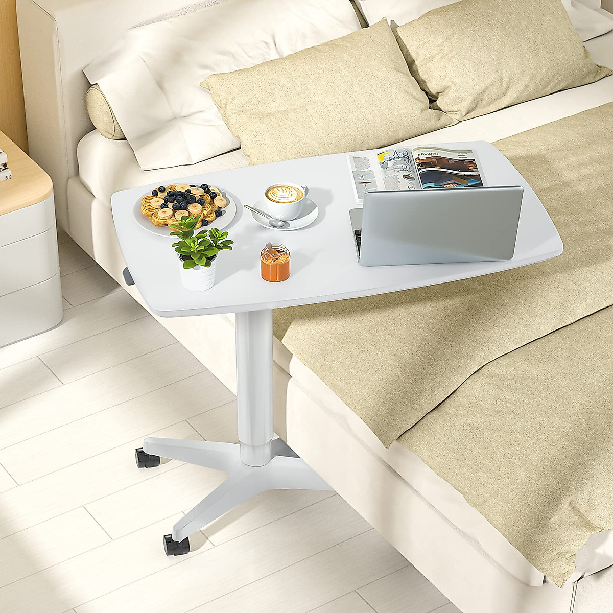 FURNINXS Mobile Standing Desk Height Adjustable Pneumatic Rolling Sit Stand Desk Small Laptop Desk Cart Riser Mobile Podium for Home Office & School