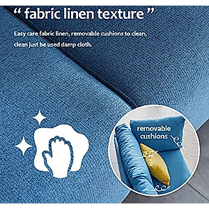 Linen Upholstered 6 Seats U Shaped Modular Sofa Modern Convertible Sectional Sofa Couch with Reversible Chaise Lounge and 4 Pillows L Shaped Couch Extra Wide Seat for Living Room Apartment 143” Blue