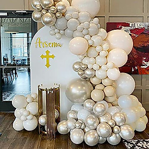 White Balloon Arch Kit,SCMDOTI Double Stuffed Pearl White Nude Neutral Balloon Garland Kit for Boho Party, Baby Shower Decoration, Birthday, Weddings, Neutral Gender Reveal Party Deco