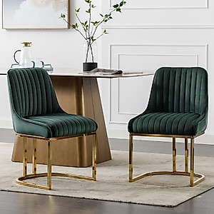 Shunzhi Green Dining Chairs Set of 2 Upholstered Modern Kitchen Chairs Armless Velvet Accent Dining Room Chairs Side Chairs with Gold Legs/Back for Kitchen/Dining Room/Restaurants