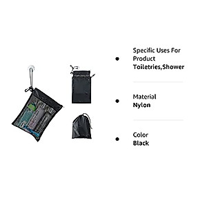 YUMA Active Shower Bag Tote, Mesh Caddy Toiletry Organizer 12”L x 9”W, Compact and Lightweight With Suction Cup, Cord for Hanging, Zipper and Drawstring Pouch 14”L x 10”W, Black