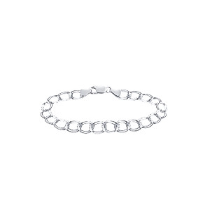 Savlano 925 Sterling Silver 9mm Double Ring Charm Link Bracelet -8 inch Charm Link Bracelet for Women - Made in Italy Comes with Gift Box