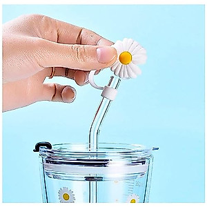 Flower Straw Cover Cap for Stanley Cup Silicone Straw Topper Compatible with 30&40 Oz Tumbler with Handle,Straw Tip Covers 10mm 0.4in for Straw Tip Covers (8Pcs Straw Cover)