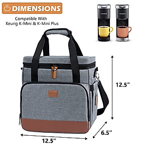 BAGSPRITE Coffee Maker Travel Bag Compatible with Keurig K-Mini or K-Mini Plus, Single Serve Coffee Brewer Carrying Case with Multiple Pockets for K-Cup Pods, Storage Bag With Shoulder Strap Grey