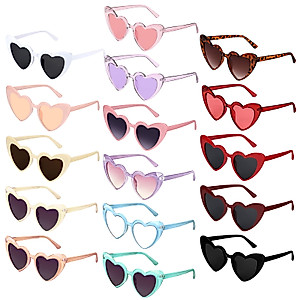 Kingdder 16 Pairs Heart Shaped Sunglasses for Wedding Vintage Rimmed Heart Sunglasses Colorful Women Retro Glasses(Fresh Color)