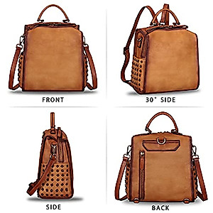 Genuine Leather Backpack for Women Convertible Satchel Vintage Rucksack Casual Back Bag Shoulder Bag Retro Cowhide Handbag Purse Daypack (Brown)
