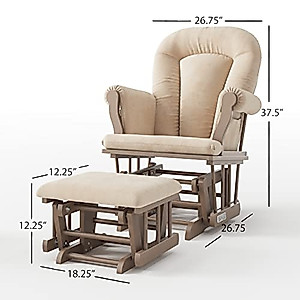 Child Craft Cozy Glider Rocker and Ottoman Set, Padded Cushion with Convenient Storage Pockets, Solid Wood Base & Frame (Dusty Heather with Beige Cushion)