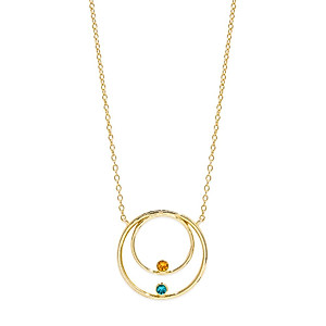 EVE'S ADDICTION Gold Tone Custom Circle Mother & Child 2 Birthstone Necklace (16" chain with 2" extender) - Personalized s - Gift for New Mom - Gifts for Mom