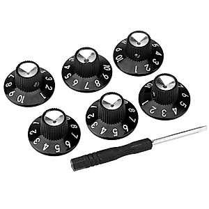 Musiclily Pro Inch Size Guitar Witch Hat Knobs Vintage Skirted Amp Knobs with Set Screw for Fender Amplifier Effect Pedal, Black (Set of 6)