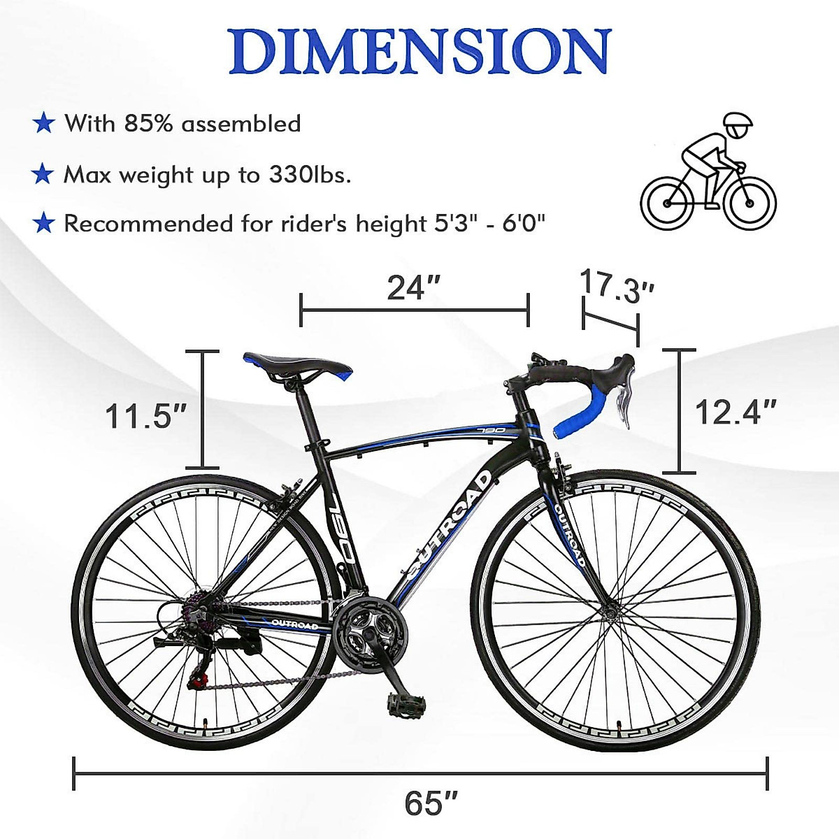 PanAme 21 Speed Road Bike with Light Aluminum Alloy Frame, 700C Wheel Commuter Bicycle with Dual V Brakes, 26” Faster Racing Bike for Men and Women, Triathlon Bike for Adult (FT-Blue)