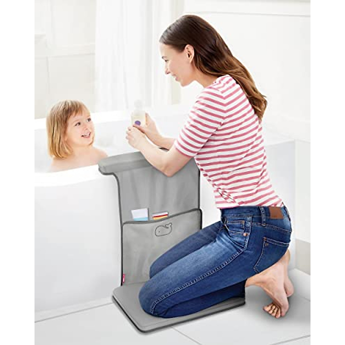 Skip Hop Baby Bath All-in-One Elbow Saver and Kneeler, Moby, Grey