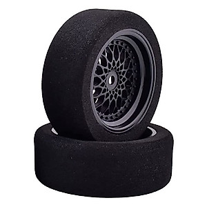 Shaluoman 4Pcs 1/10 On-Road Foam Tires& 2080-3mm Wheel Rims 12mm Hex for HSP HPI RC Racing Car Toy, Black