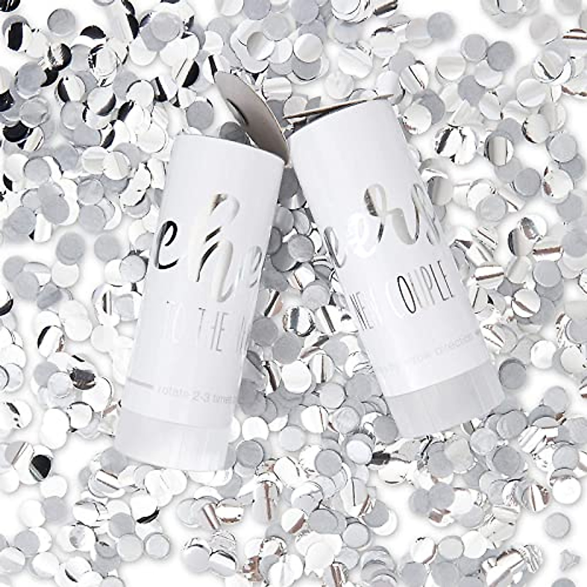 20 Pack Silver Foil Confetti Party Shakers for Wedding Reception, Engagement, Bulk Set (White, 1.5 x 4.3 In)
