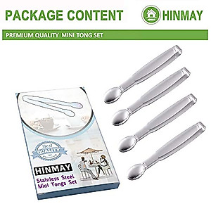 HINMAY Mini Serving Tongs 5-Inch Stainless Steel Small Appetizer Tongs, Set of 4