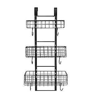 Detachable 3-Basket Over The Door Organizer, Heavy Duty Iron Hanging Shelf Door Back Storage Organizer Rack for Kitchen, Bathroom(Black).