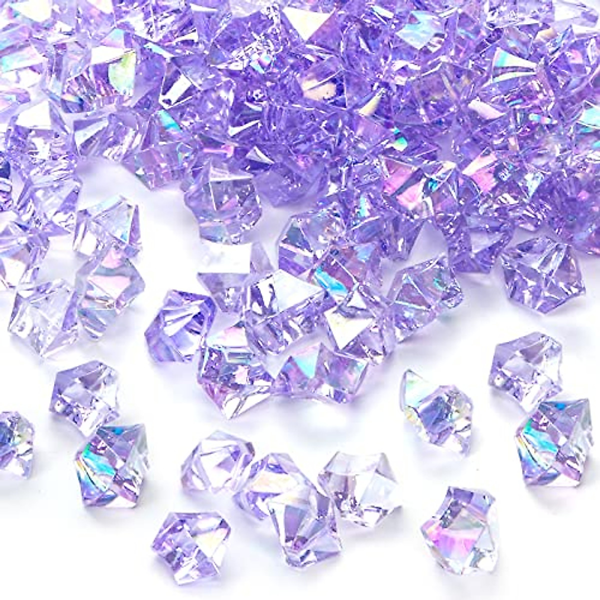 DomeStar Purple Fake Ice Rocks, 150PCS Purple Holographic Acrylic Crushed ICES Sparkling Purple Fake Diamonds Holographic Plastic Purple Gems Marble Vases Fillers Table Scatter Decoration