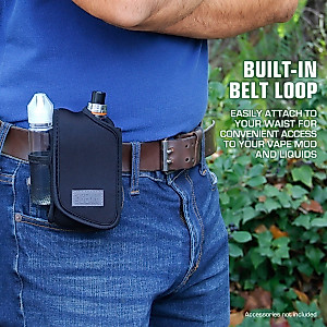 USA Gear Vape Pen Travel Case Belt Bag with Belt Loop & Carabiner Clip - Elastic Neoprene Vaporizer Pen Carry Case, Travel Pouch Fits E Juice, Mod Tanks, Cart Battery, Fits Most Vape Box Mod Kits