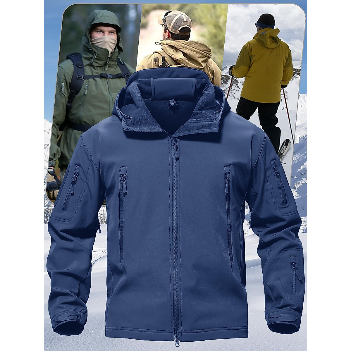 TACVASEN Men's Ski Snow Fleece Jackets Special Ops Military Tactical Pockets Rain Jacket Waterproof Warm Fall Winter Coat Softshell Royal blue 2XL