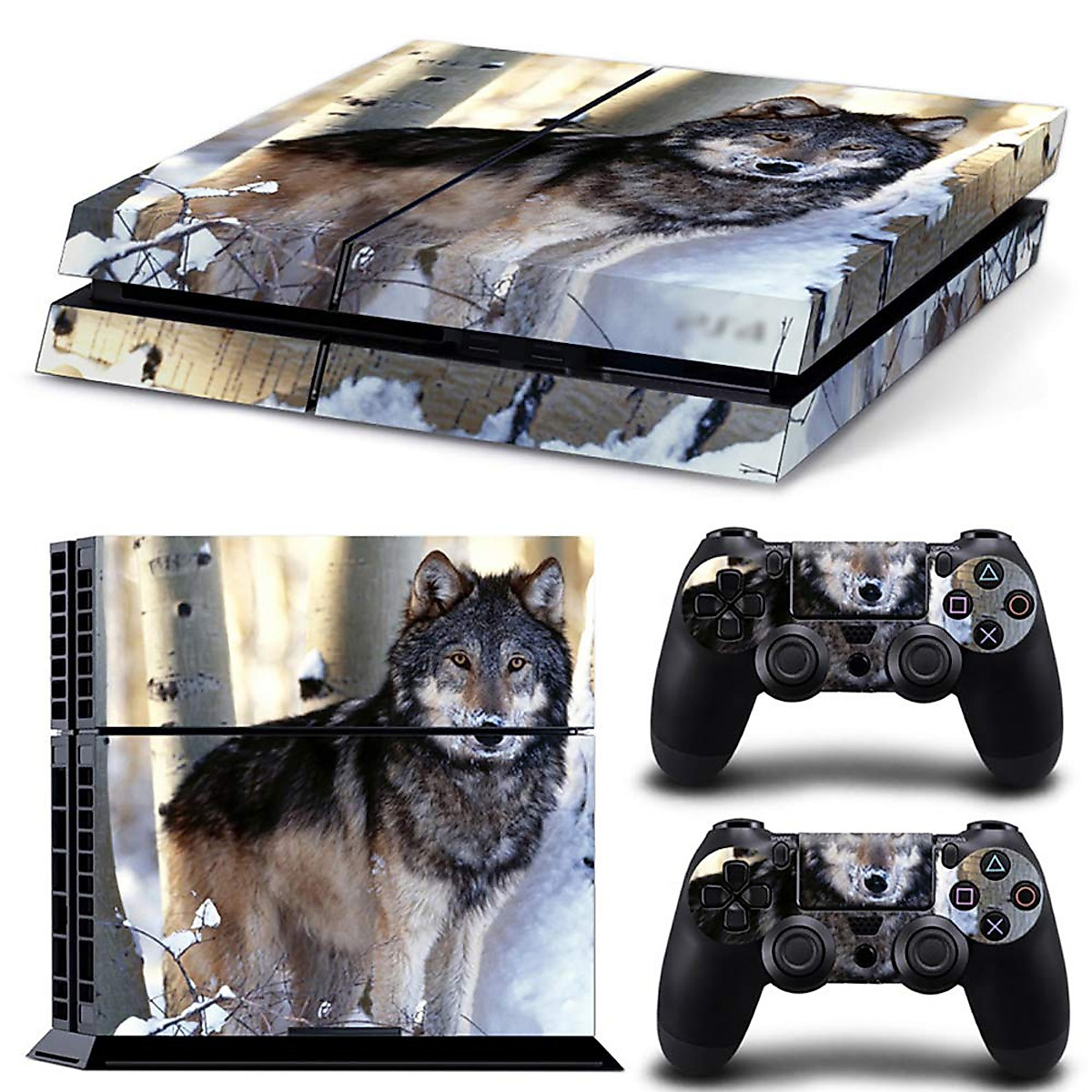 UUShop Skin Decal Sticker Cover Set for PS4 Console and 2 Dualshock Controllers Skin Wolf
