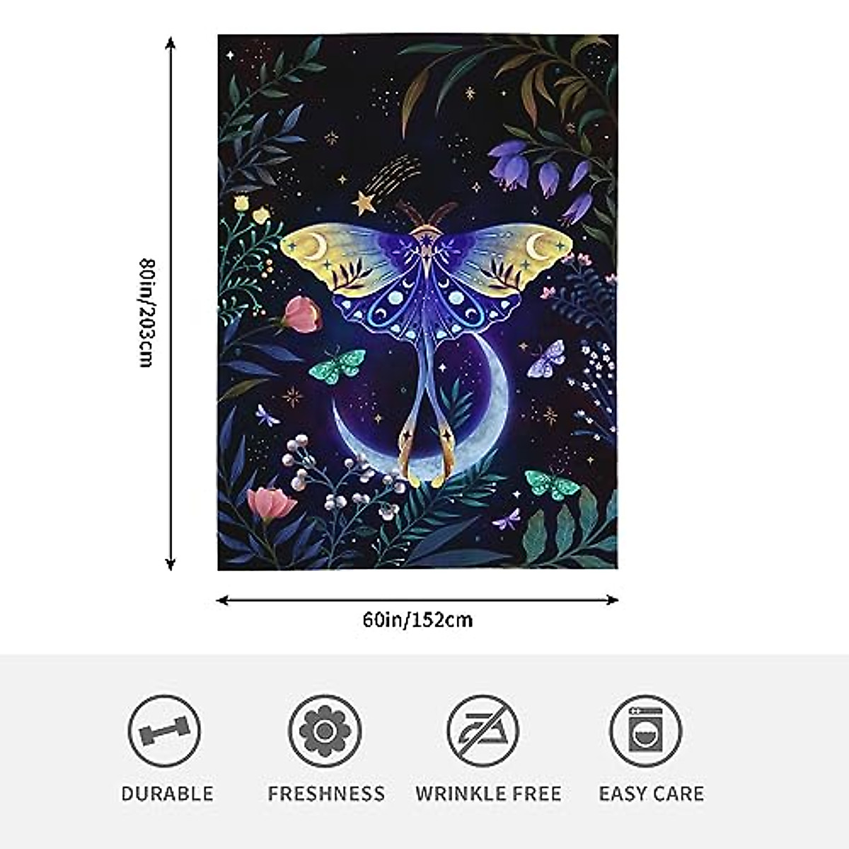 Moon-Moth Throw Blanket for Bed Soft Cozy Fluffy Couch Blankets Small Fleece Blanket Throw Gifts for Women Men Girls Boys 80"x60"