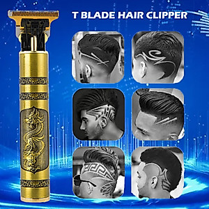 RQTYBUI Hair Clippers for Men, Cordless Electric Hair Trimmer Rechargeable Beard Trimmer Shaver, Electric T Blade Trimmer Zero Gapped Edgers Hair Cutting Kit with Guide Combs(Dragon)