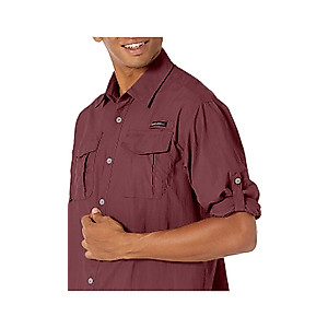 Little Donkey Andy Men's Quick Dry Long Sleeve Fishing Shirt Dark Red 5XL