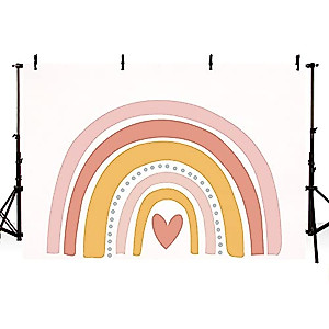 MEHOFOND 7x5ft Boho Rainbow Pink Birthday Backdrop Bohemian Baby Girl Photography Background Happy 1st Birthday Party Banner Decoration Supplies Sweetheart Cake Smash Table Photo Studio Booth Props
