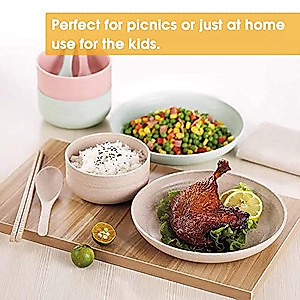 DeeCoo Wheat Straw Dinnerware Sets of 4 (24pcs), Unbreakable and Lightweight Serving Bowls, Cups, Plates, Chopsticks, Forks, Spoons Set, Microwave & Dishwasher Safe Dish Bowl for Kids or Picnics