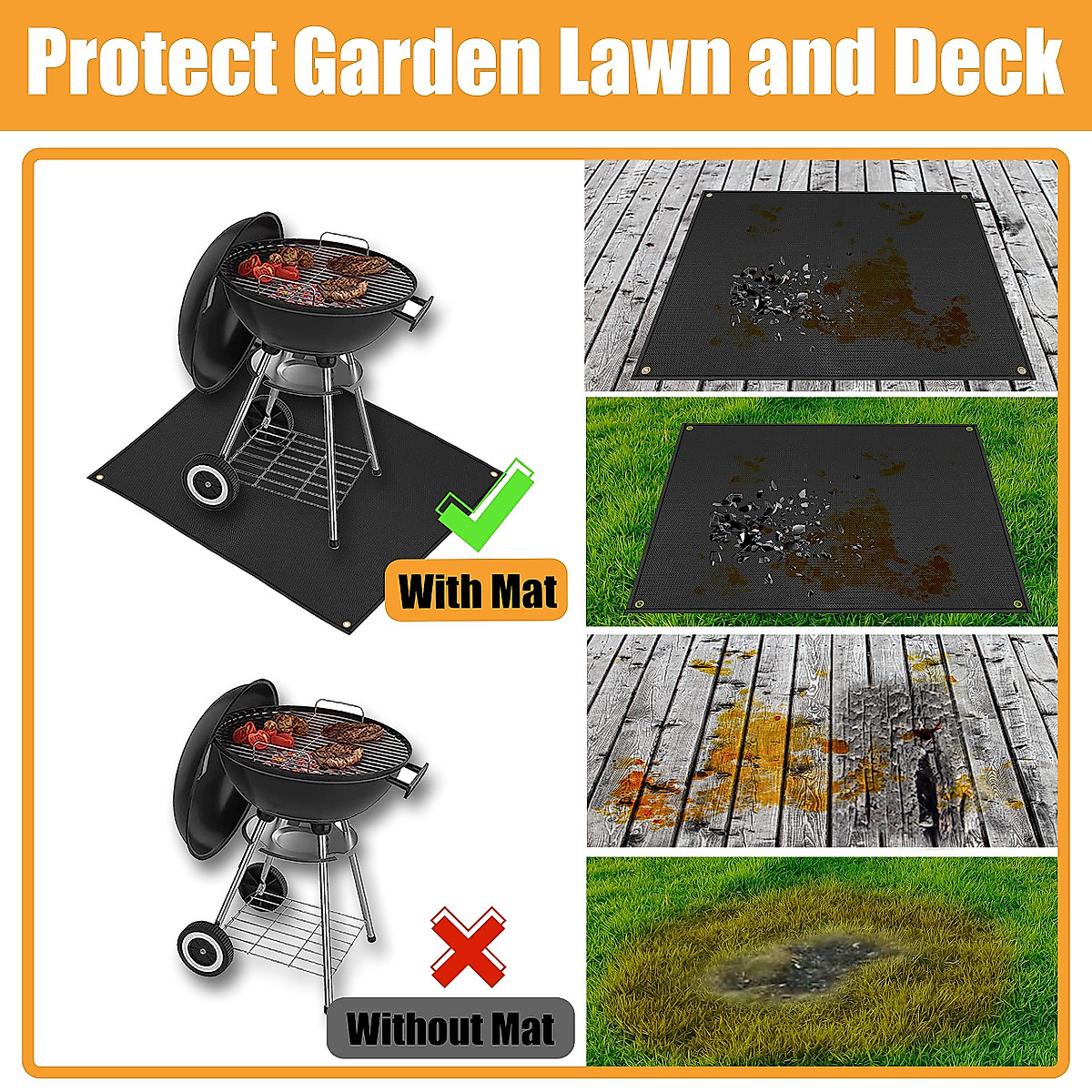 Amerbro 36 x 30 inch Under Grill Mats for Outdoor - Fireproof Deck and Grass Protector Water Resistant & Oil Proof- Easy to Clean Fire Pit Mat, Fireplace Mat Black