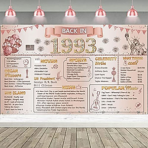 DARUNAXY Rose Gold Back in 1993 Banner, Happy 30th Birthday Party Decorations 30 Year Old Backdrop Party Supplies Pink and Gold Vintage 1993 Birthday Poster for Girls Photography Background for Women