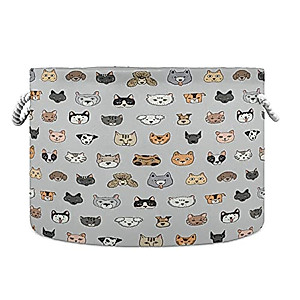 xigua Cat Dog Doodle Round Storage Basket Collapse Canvas Fabric Storage Bin with Cotton Handles for Organizing Home/Kitchen/Nursery/Office/Toy