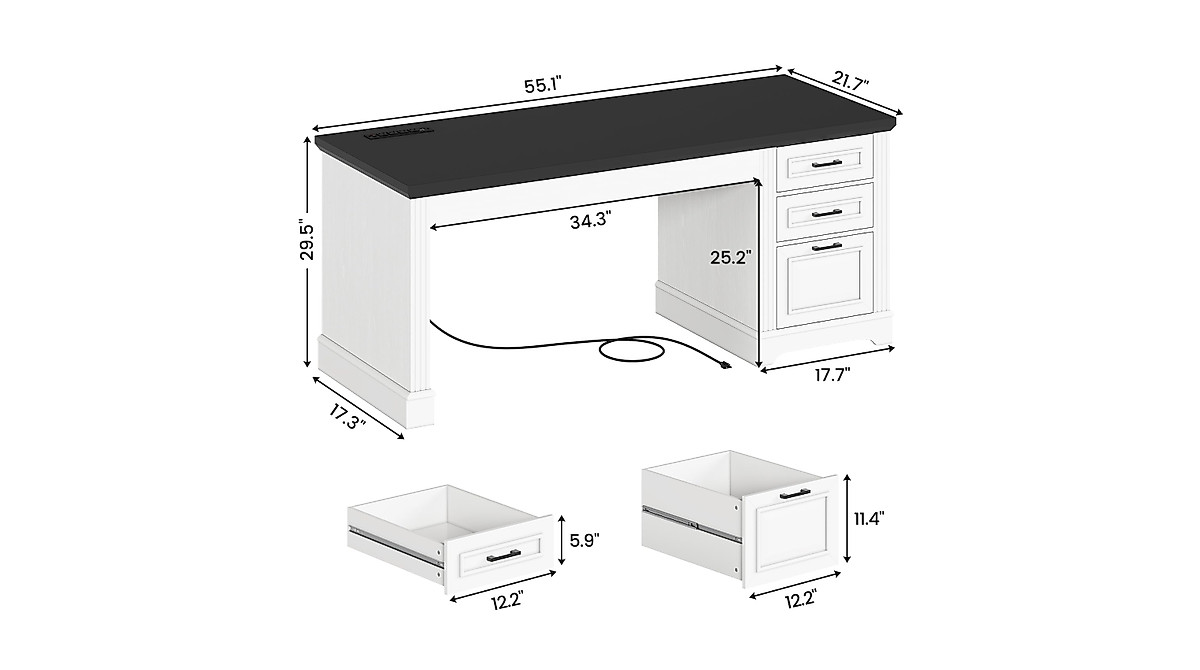 SEDETA 55" Executive Office Desk with Drawers