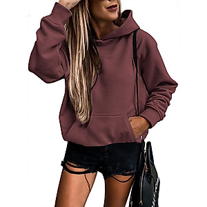 SHEWIN Womens Sweatshirts Casual Long Sleeve Fleece Hooded Pullover Sweatshirt Lightweight Cute Fall Tops Outfits Loose Hoodies for Women,US 12-14(L),Dark Red