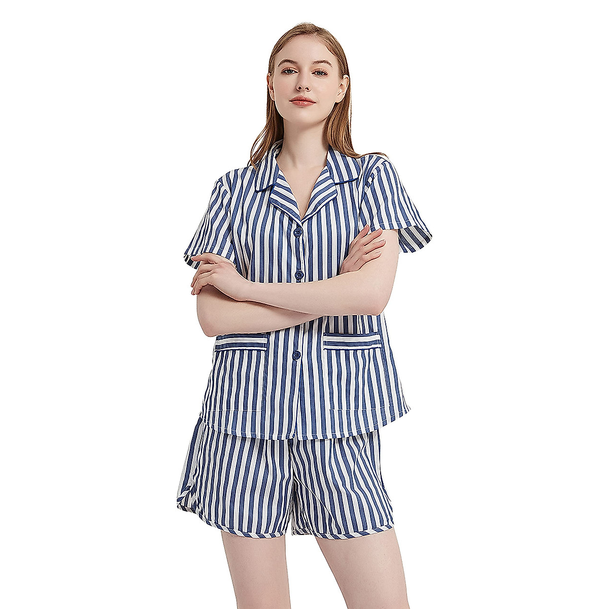 GLOBAL Womens Pajama Set Short Sleeve PJs for Women cotton Pajamas Summer Sleepwear