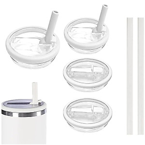 2Pcs 40 Oz Tumbler Flip Straw Lid Replacement Fit for Stanley Quencher, Reusable Tumbler Cover for Stanley Cup, Straw Cover Compatible with Stanley 40 Oz Tumbler (White)