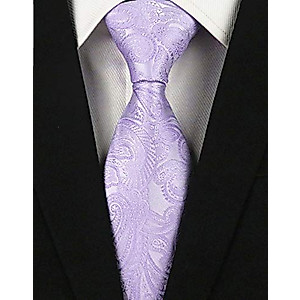 Men's Silk Purple Ties Paisley Pattern 3.15" Width Dress Lavender Summer Necktie