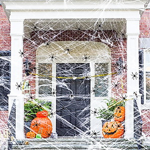 1000 sq ft Halloween Spider Webs Decorations with 120 Spiders, Super Stretchy Cobwebs for Halloween Indoor and Outdoor Haunted House Decor Party Supplies (1000 Sq ft)