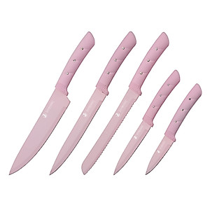 Chef Knife Set, 6 Pieces Stainless Steel Professional Kitchen Knife Set with Acrylic Stand for Cooking, Lightweight Strong Anti-Slip Pink Knives Set Kitchen Gifts for Women (Pink) One Size