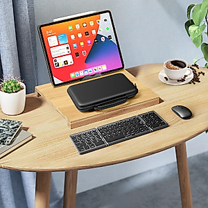 Rimyet Foldable Keyboard and Mouse Combo, Portable Travel Keyboard with Numeric Keypad, Bluetooth, Rechargeable, Compatible with Laptop, Tablet, iPad, Sync Up to 3 Devices, Hard Carrying Case