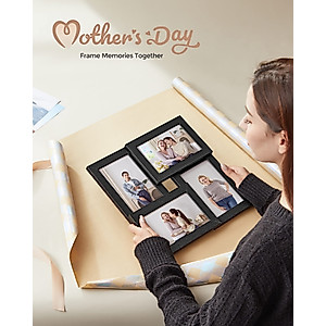 SONGMICS 4x6 Collage Picture Frames, Family Photo Collage Frame Set of 4 for Wall Decor, Glass Front, Wall Hanging or Tabletop, Ink Black