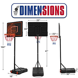 MoNiBloom Basketball Hoop Portable Height Adjustable Basketball Hoop Stand, 29" Backboard Basketball Goals Indoor Outdoor Garage, 5 to 7 Ft Adjustable Height Basketball Hoop for Youth Use, Black