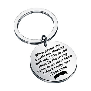 BEKECH Funny Boss Gag Gifts Ron Quotes Gift When People Get A Little Too Chummy With Me Keychain TV Show Fan Gift Parks and Rec Inspire Gift (too chummy with me)