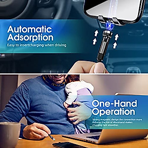 Magnetic Charging Cable [3-Pack,10FT/10FT/10FT] 540° Rotating Magnetic Phone Charger 3-in-1 Magnetic USB Cable with LED Light Nylon Braided Magnetic Charger for iPhone/Micro USB/Type C Device-Black