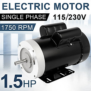 1.5HP Electric Motor General Purpose Single Phase Motor 1750RPM 56C 115/230V 5/8"Shaft Diameter CW/CCW TEFC IP55 60HZ