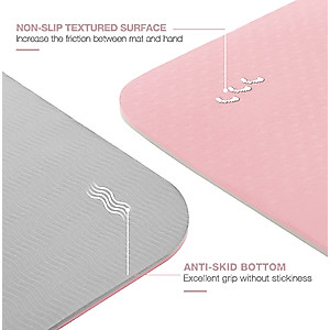 Non Slip, Pilates Fitness Mats, Eco Friendly, Anti-Tear 1/4" Thick Yoga Mats for Women, Exercise Mats for Home Workout with Carrying Sling (72"x24", Parfait Pink & Gray)