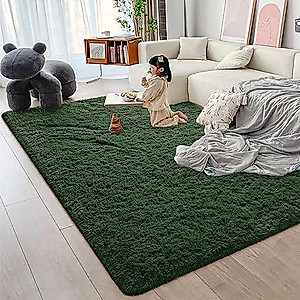 Jocovieh Soft Deep-Green Rugs for Bedroom, 5x7 Feet Fluffy Carpets, Indoor Modern Plush Area Rugs for Living Room Kids Girls Room, Non-Slip Shag Rug for Nursery Home Decor, Deep-Green