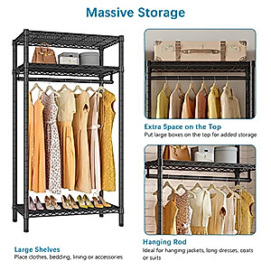 VIPEK V1S i1 Wire Garment Rack Heavy Duty 3-Tier Clothes Rack with Hanging Rod Freestanding Closet Organizer for Space-Saving Clothes Storage in Bedroom or Laundry Room, Black