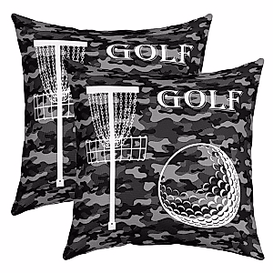 Golf Themed Throw Pillow Covers 18x18 Inch Set of 2 Black Gray Camo Modern Simple Style Cushion Covers for Kids Teens Adults Extreme Sports Competition Style Cushion Cases for Couch Party Office